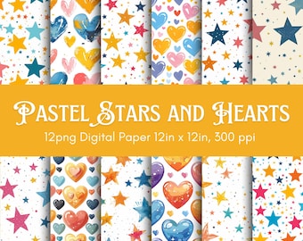 Pastel Stars Digital Pattern Paper for Crafting and Design Projects. 12 ...