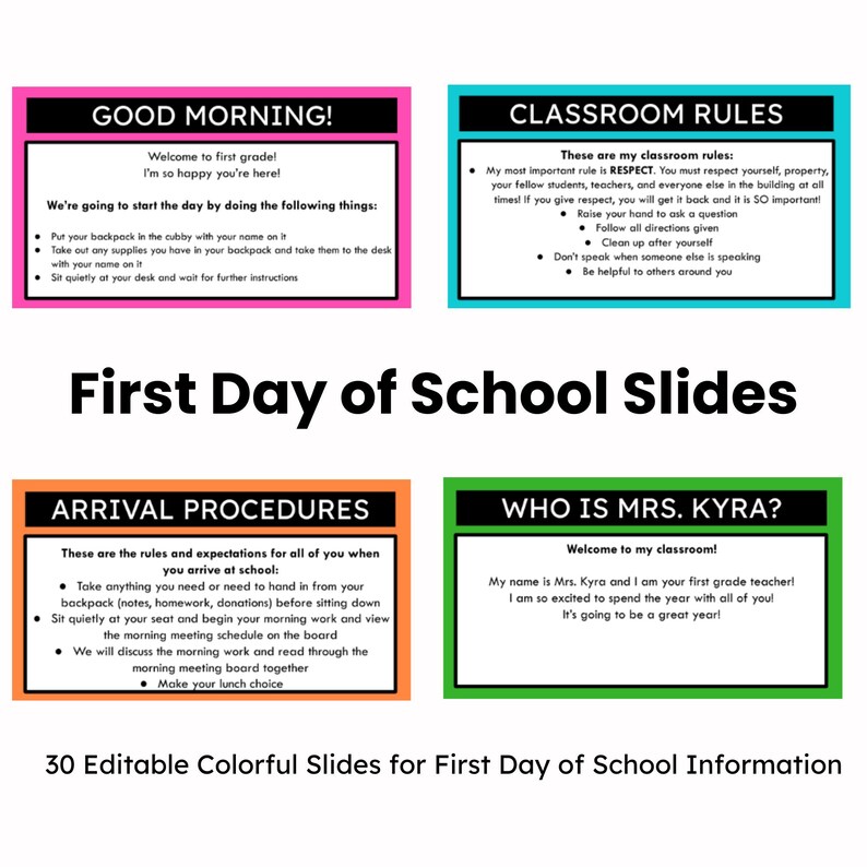 First Day of School Slides Template - Etsy