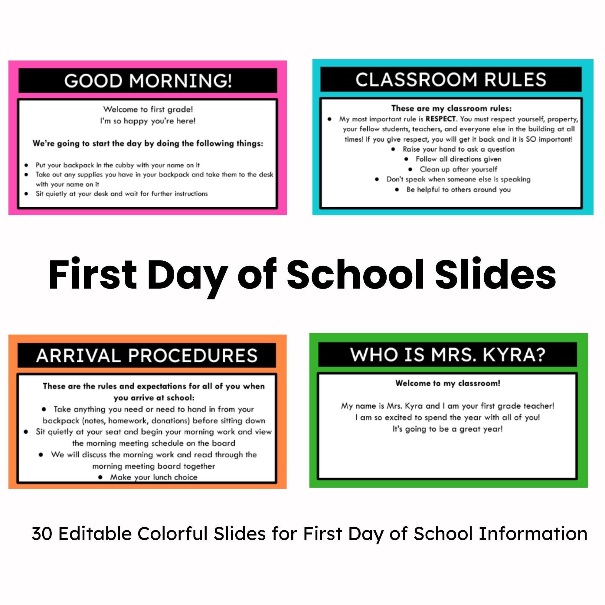 First Day of School Slides Template - Etsy