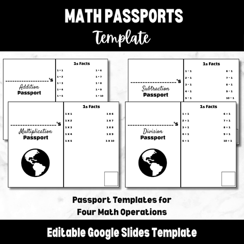Math Passport Template | Math Facts Tracker | Elementary Math - Etsy ...