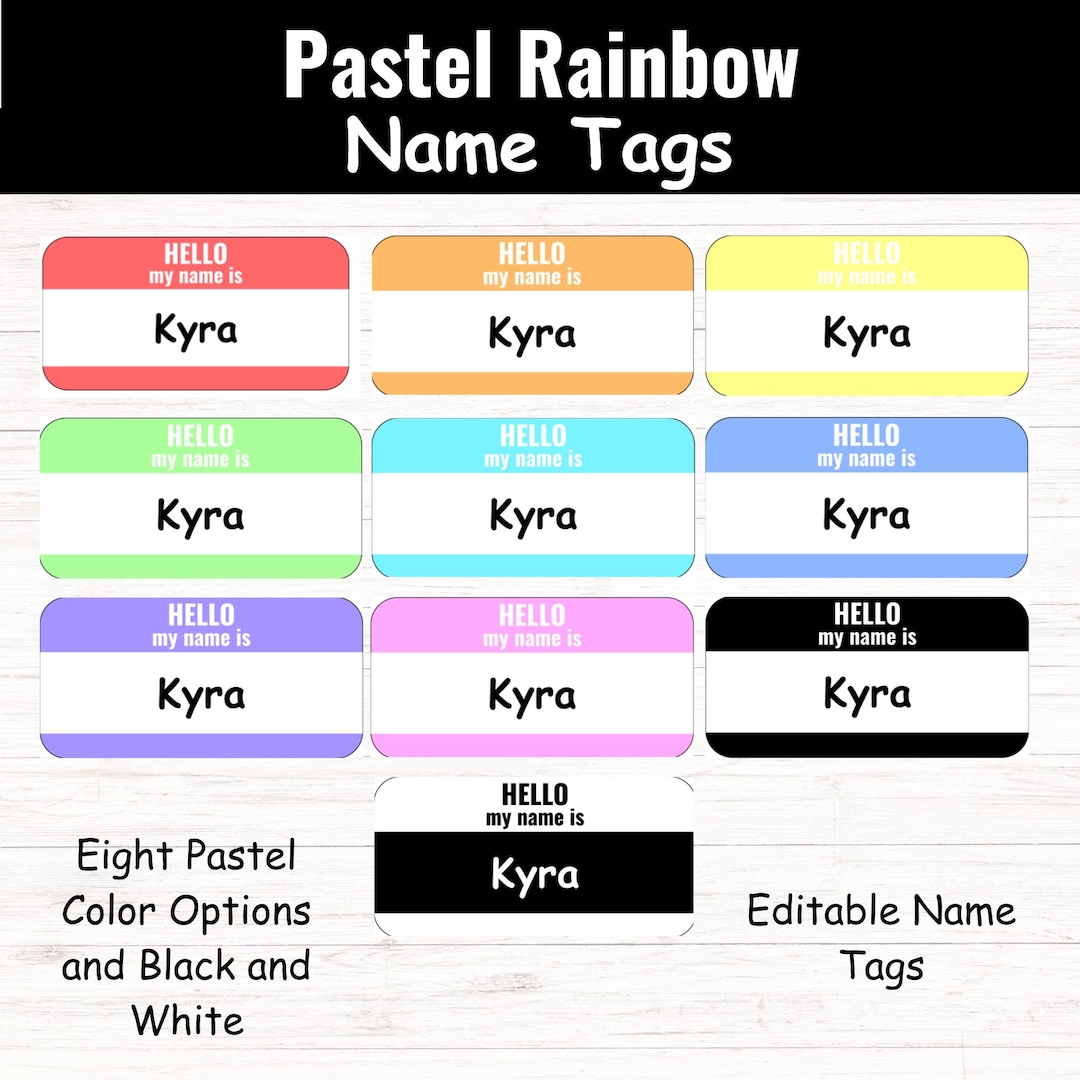 Pastel Rainbow Name Tags | Classroom Name Tag Template - Etsy