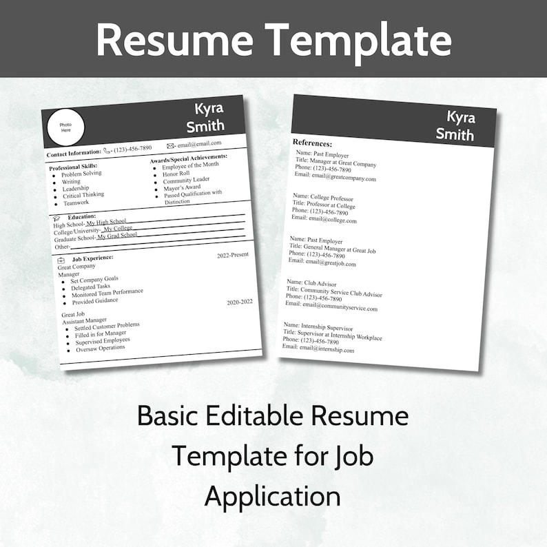 Resume Template | Simple and Sleek | Basic Template for Resume - Etsy