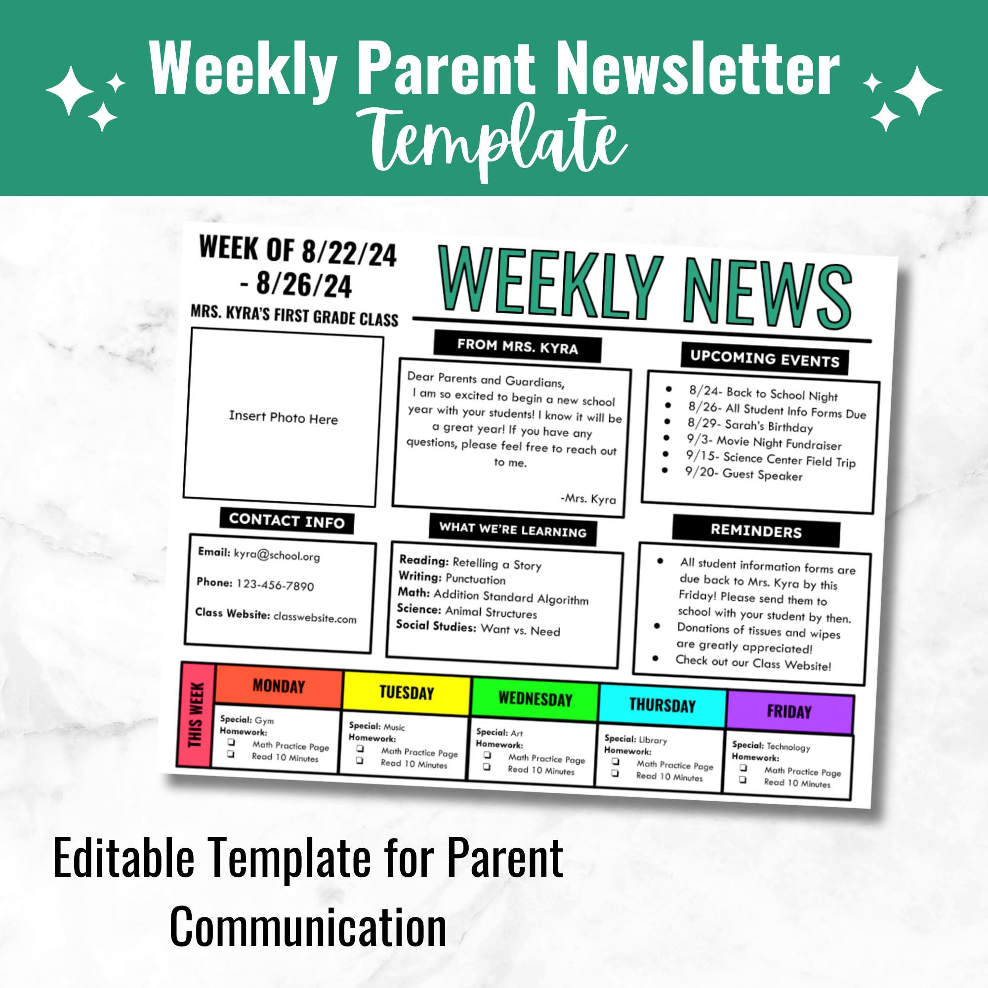 Classroom Weekly Parent Newsletter | Classroom Newsletter for Teachers ...