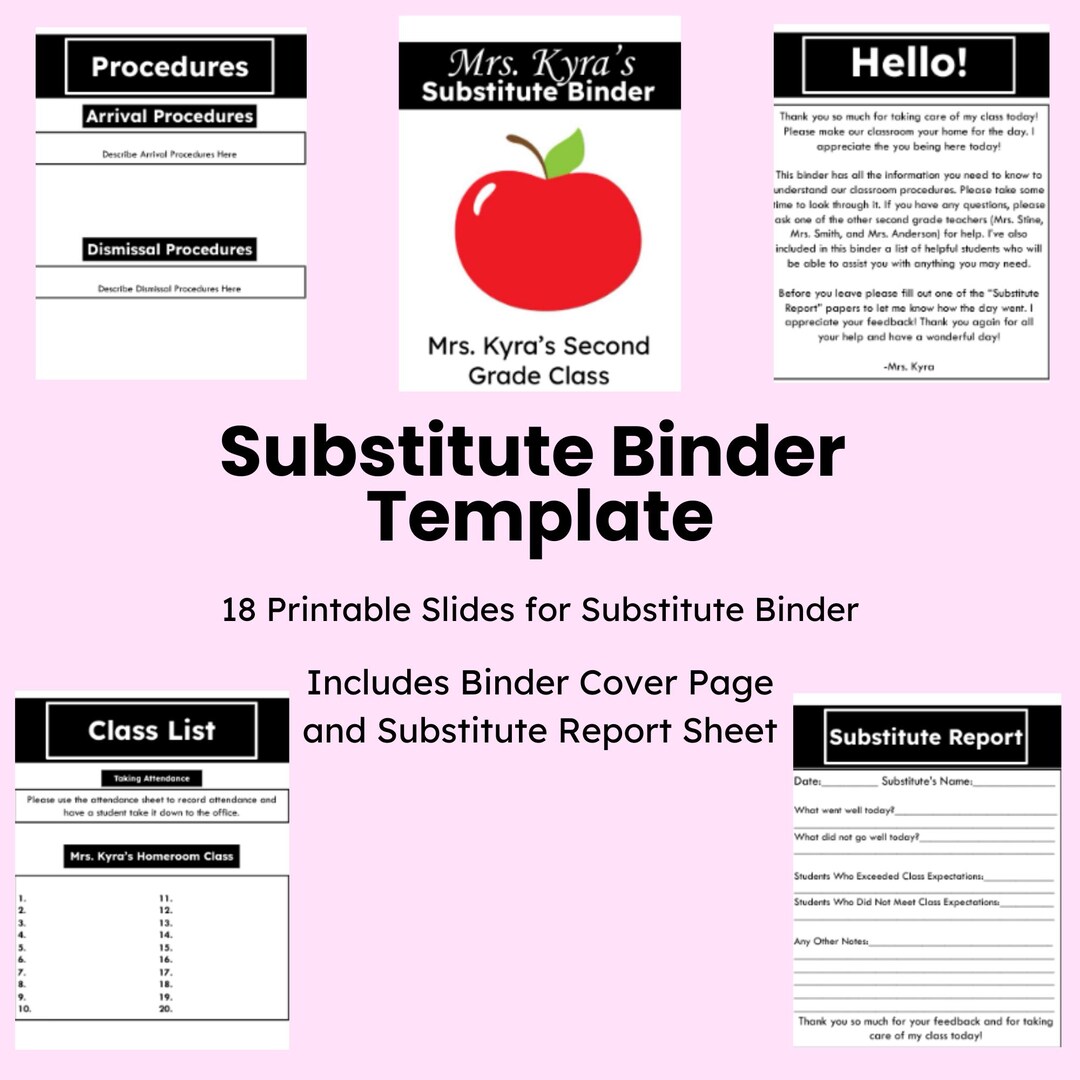 Sub Binder Template Teacher Template Binder for Substitute Teacher ...