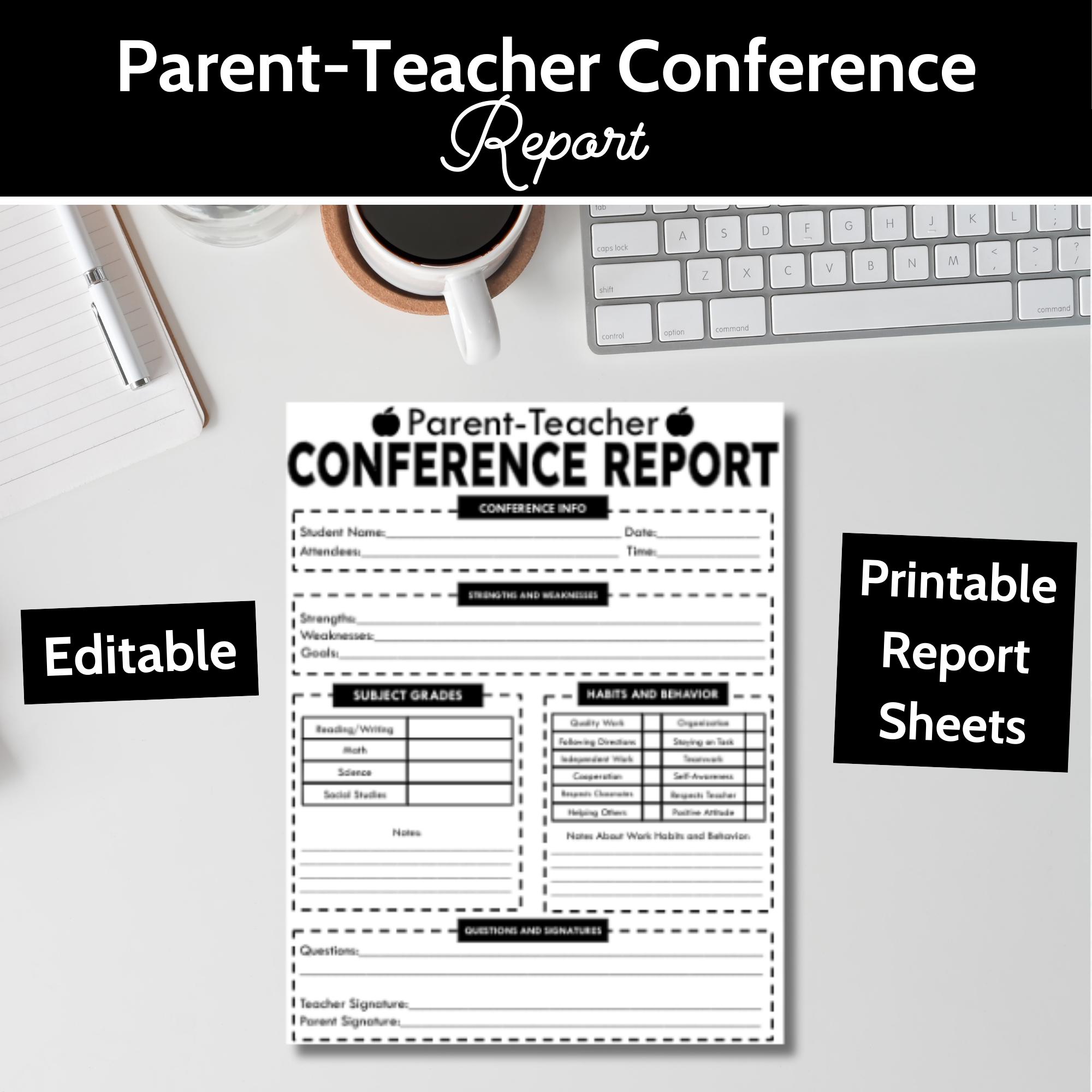 Parent-teacher Conference Report Sheet Template | Editable Printable ...