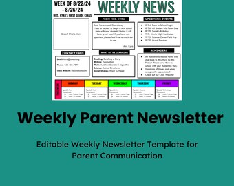 Editable Classroom Newsletter Templates Weekly Parent Communication ...