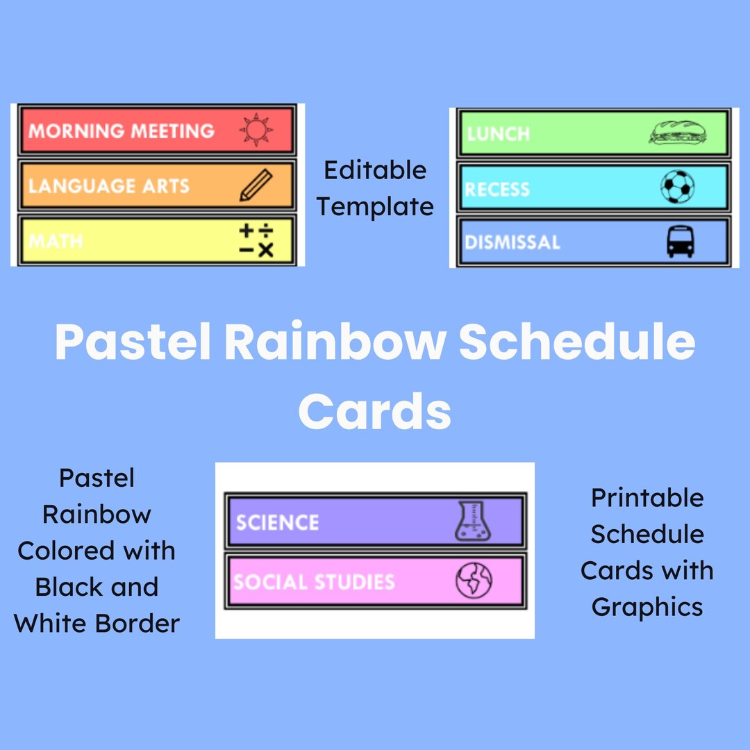 Pastel Rainbow Schedule Cards - Etsy