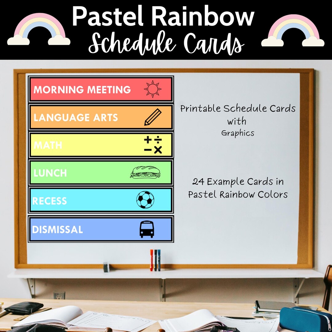 Pastel Rainbow Schedule Cards | Editable Classroom Schedule Cards ...