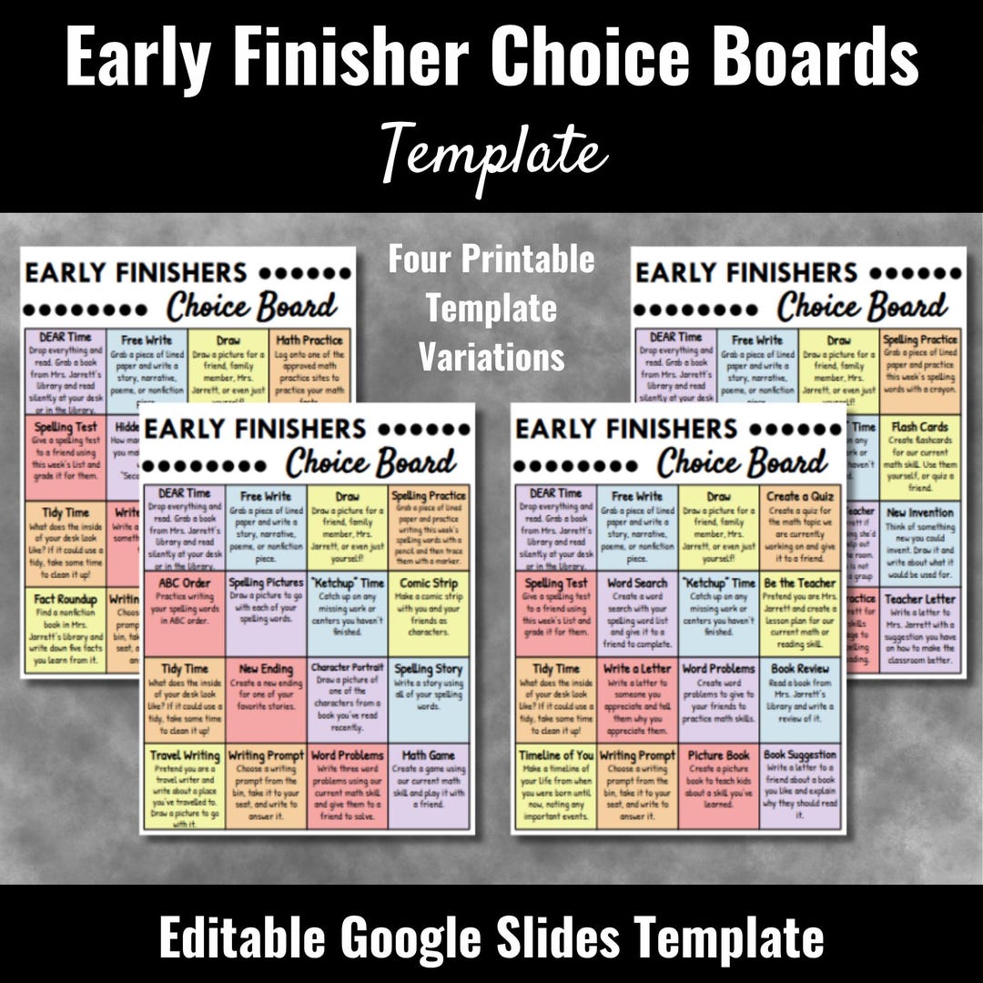 Early Finisher Choice Board | Classroom Free Time Activities | Early ...