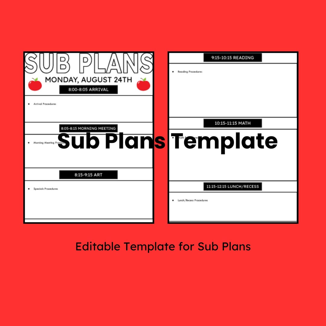 Sub Plans Template - Etsy
