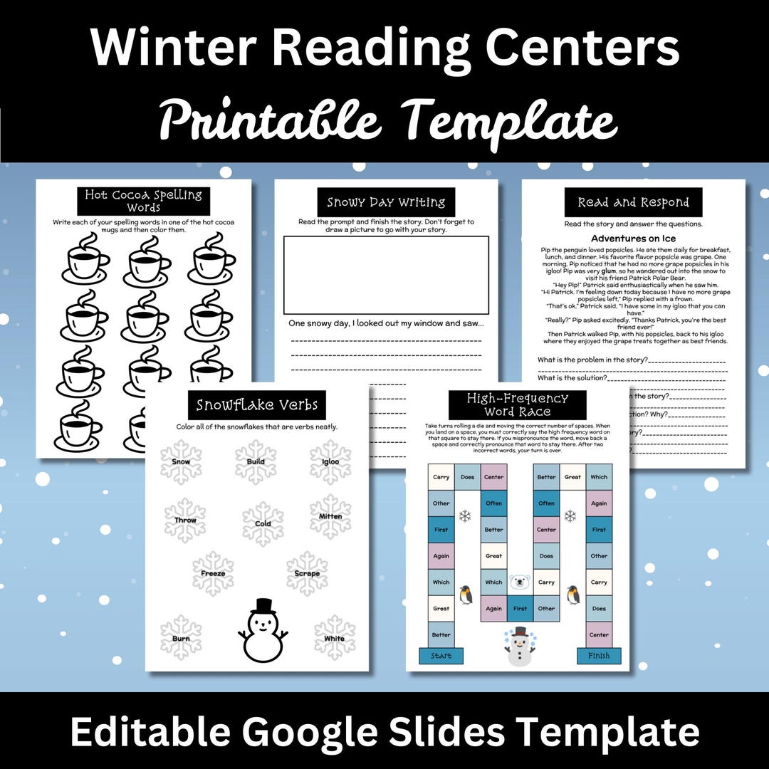 Winter Reading Centers Printable Template | Reading Centers Activities ...