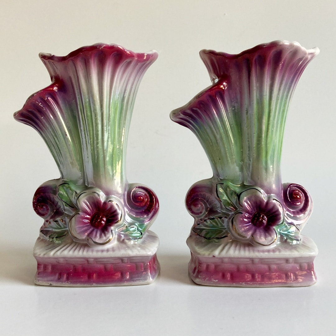 Vintage Lusterware Pink Bud Vase Pair Vases Lustreware Ceramic - Etsy