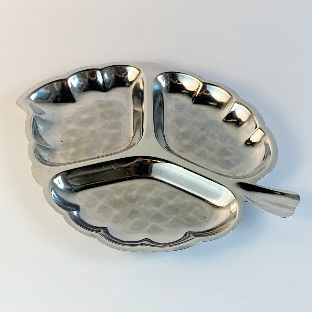Vintage Mcm Steel Serving Tray Metal Leaf Relish Divided - Etsy