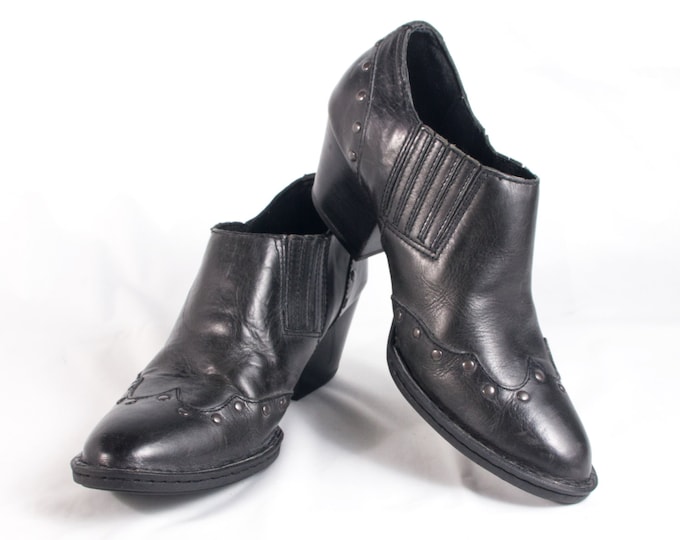 VTG 90's Black Leather Rocker Booties Size 7 1/2 Women's Short Cowboy ...