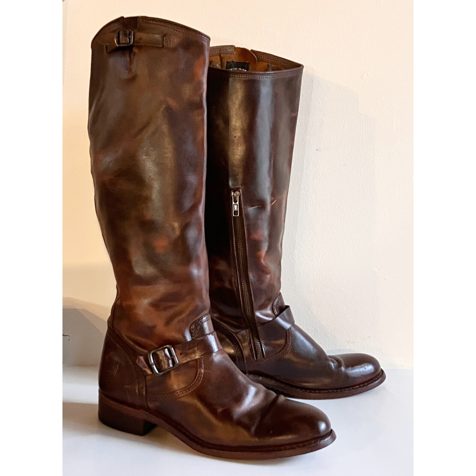 Vintage Frye Brown Leather Riding Boots Campus Knee High Round Toes ...