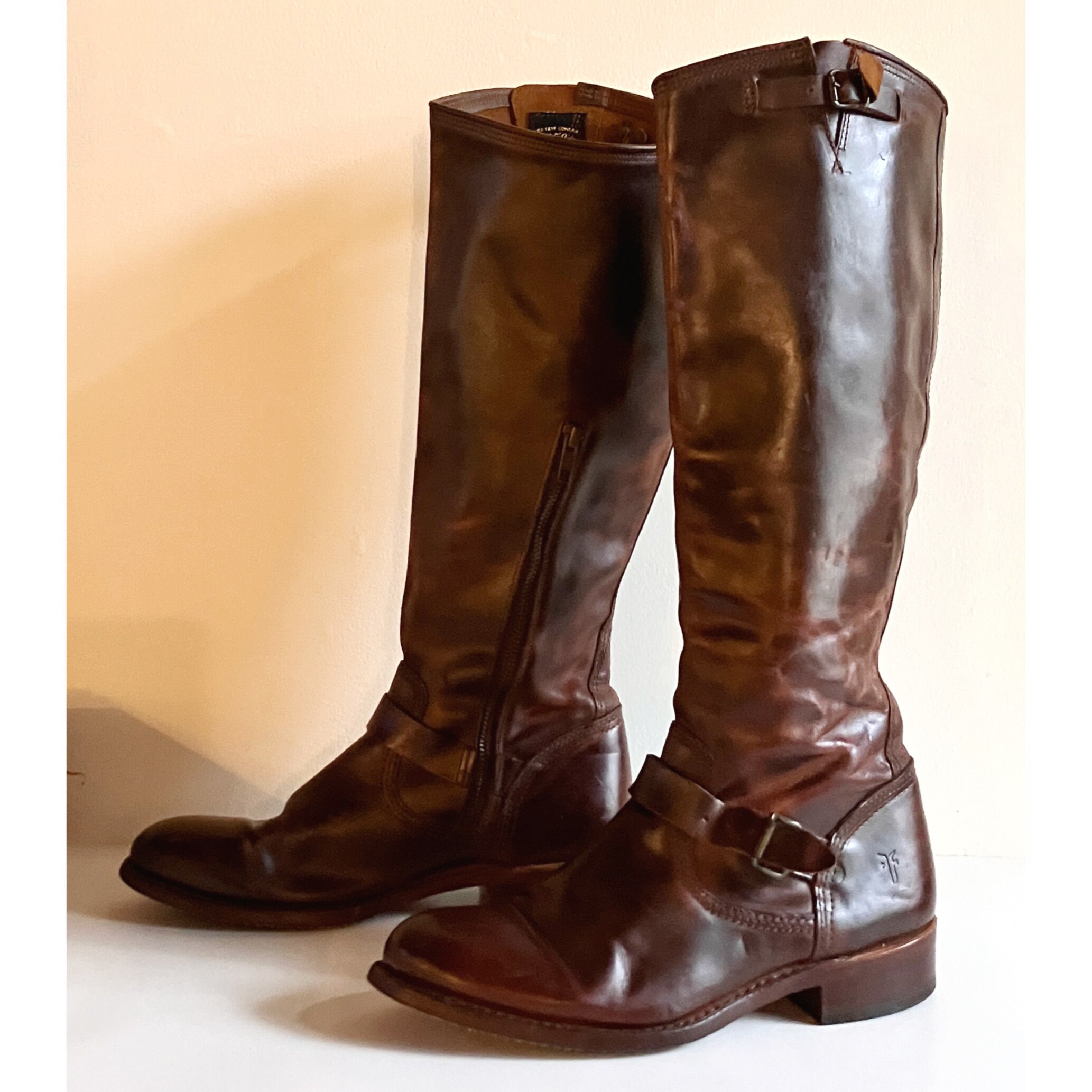 Vintage Frye Brown Leather Riding Boots Campus Knee High Round Toes ...