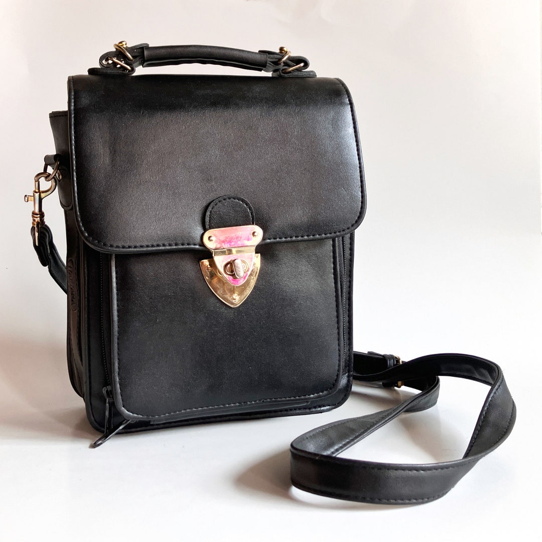 Vintage Black Leather Convertible Tote / Purse / Shoulder Bag Bags ...