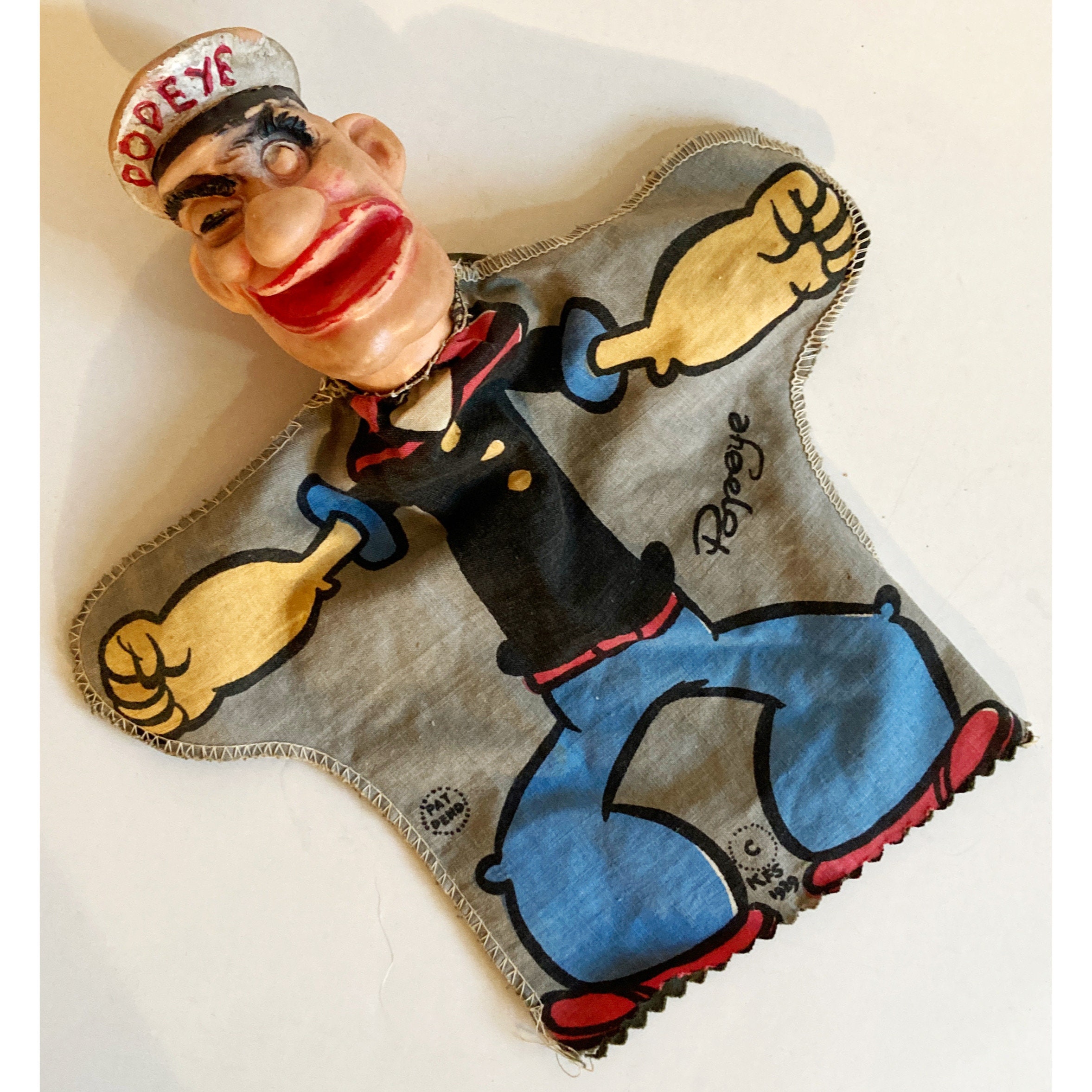Vintage 1929 Popeye Hand Puppet Plastic Head Fabric Body - Etsy