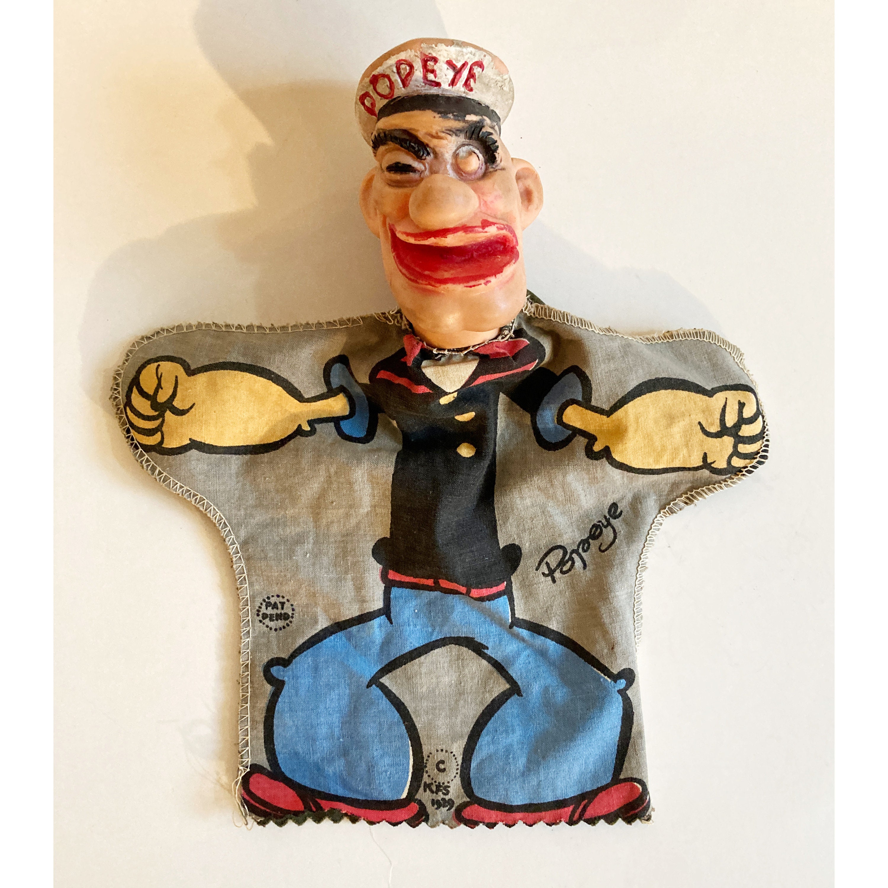 Vintage 1929 Popeye Hand Puppet Plastic Head Fabric Body - Etsy