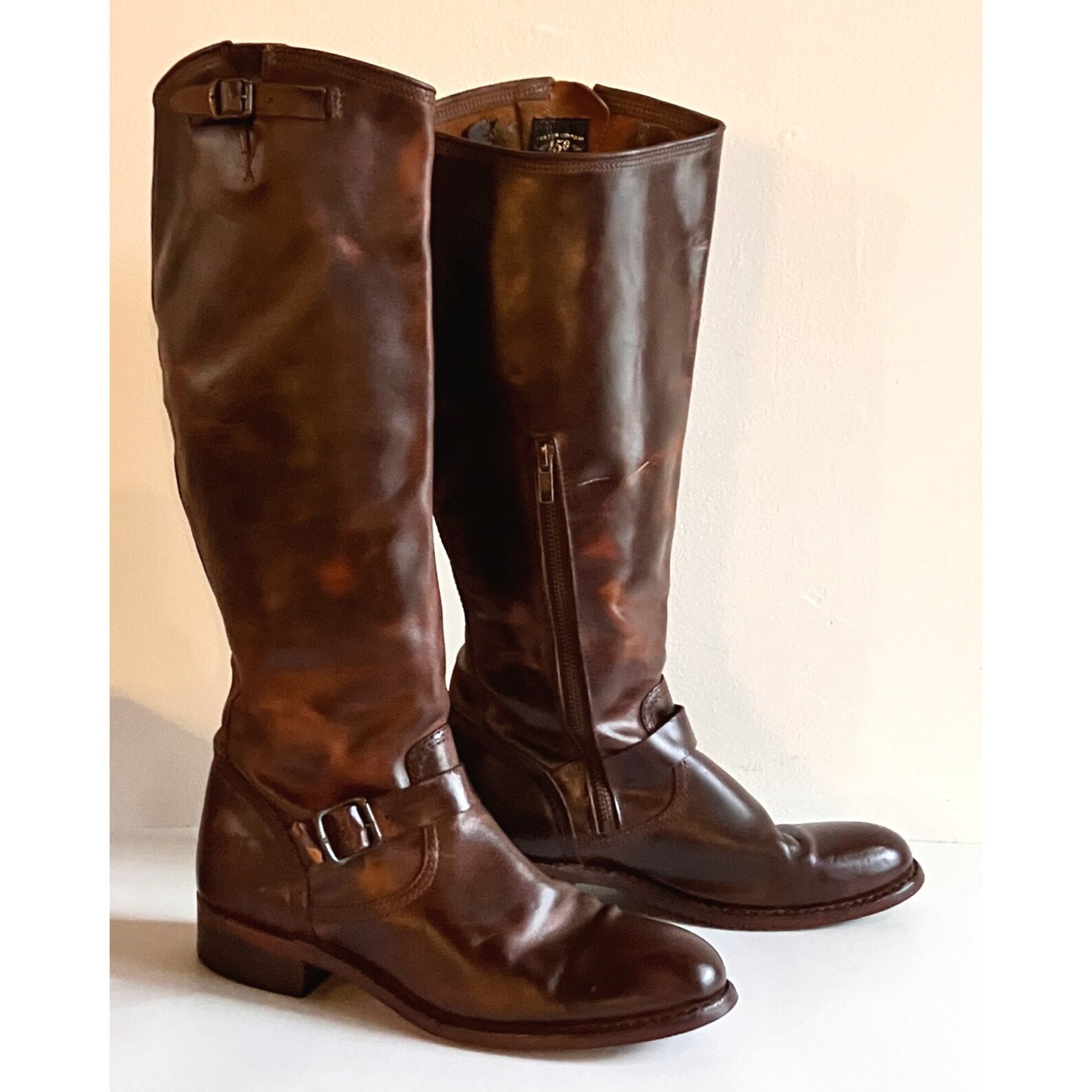 Vintage Frye Brown Leather Riding Boots Campus Knee High Round Toes ...