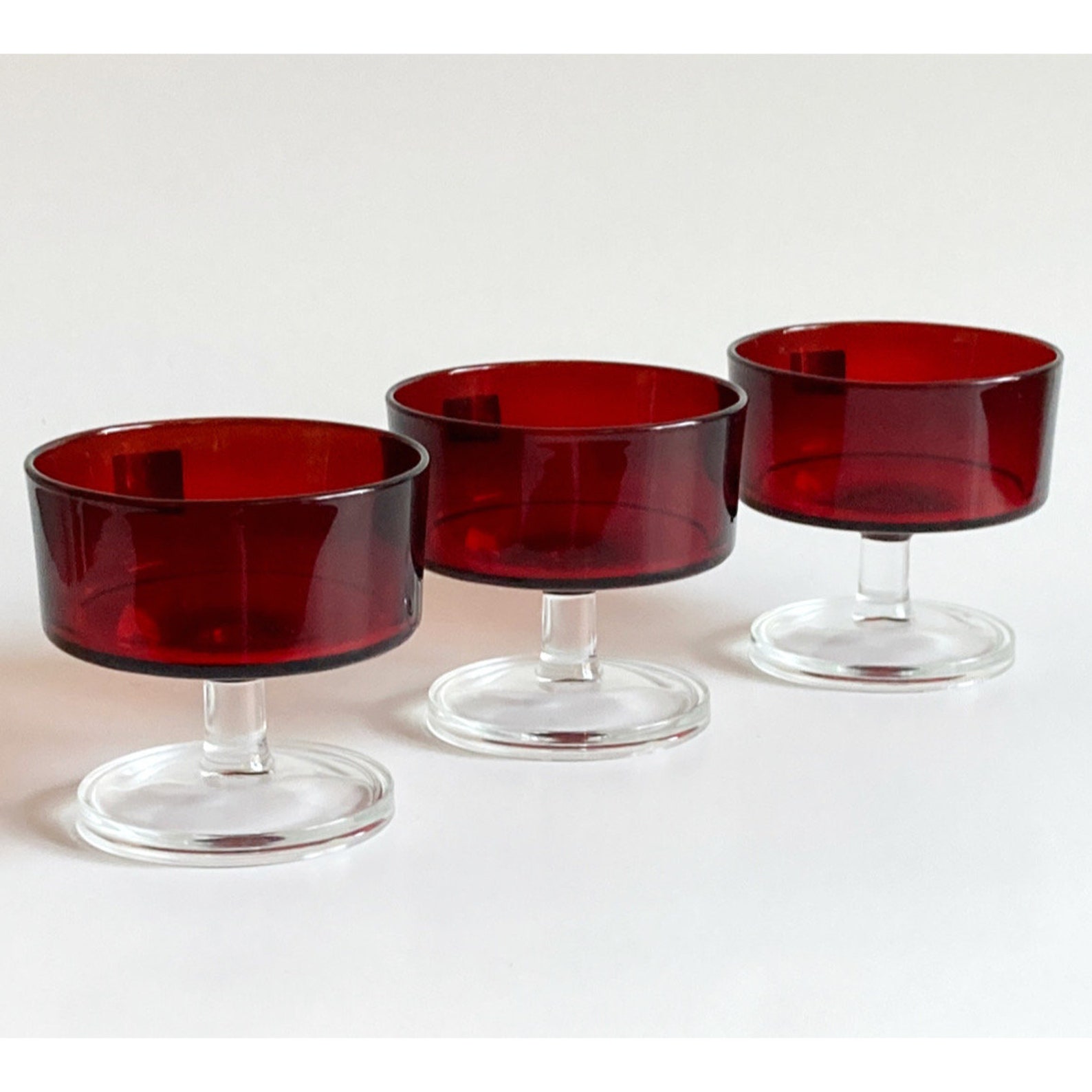 Vintage Ruby Red Luminarc Champagne Glasses Glass Cups Stemware ...