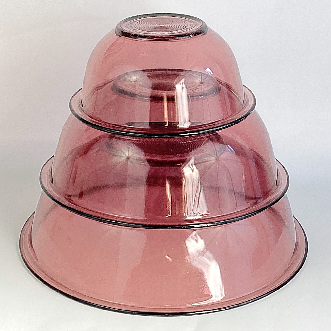 VTG Pyrex Cranberry Nesting Mixing Bowls Bowl Set Kitchenware Bake Ware ...