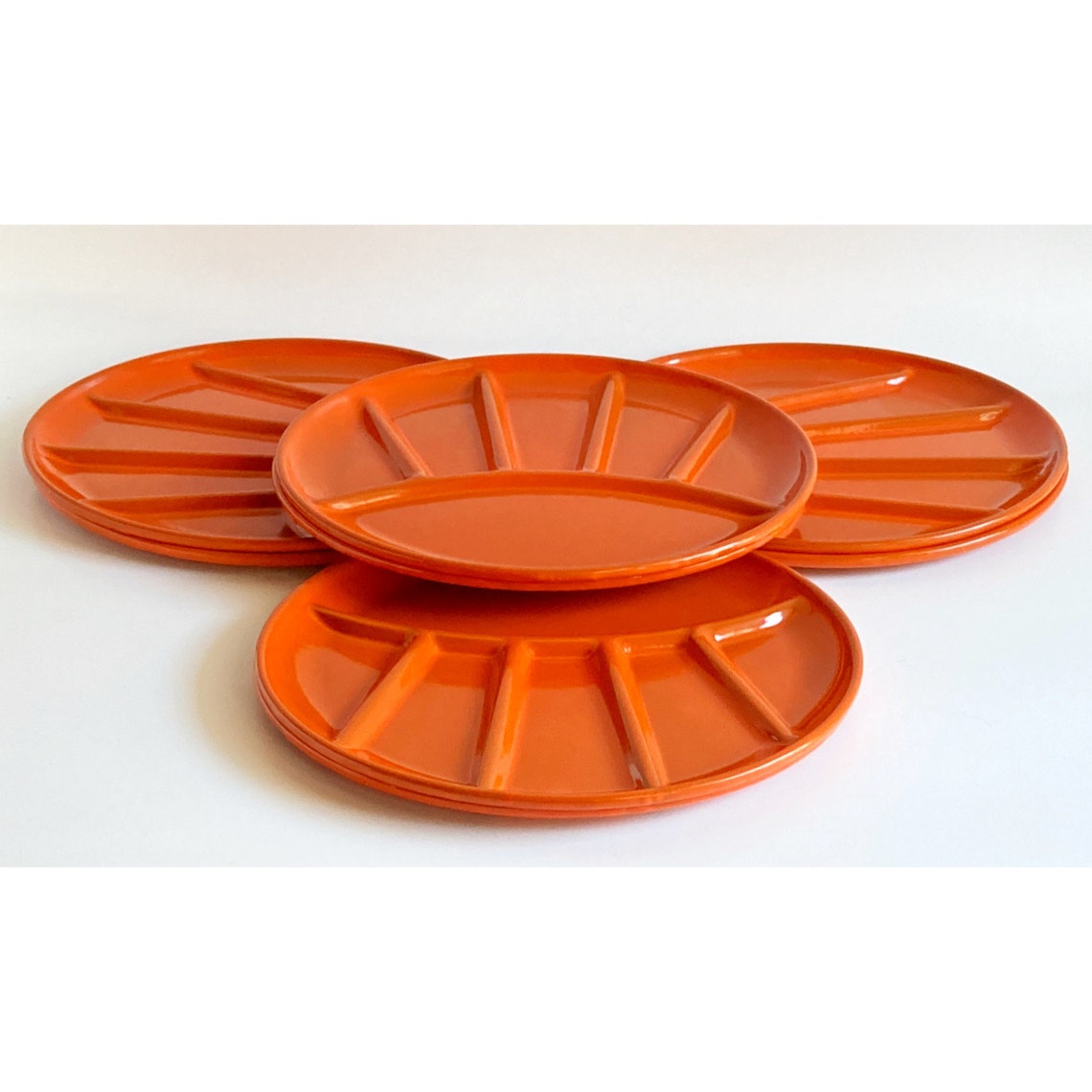 Vintage 1970s retro orange enamel divided plates plate Japan | Etsy