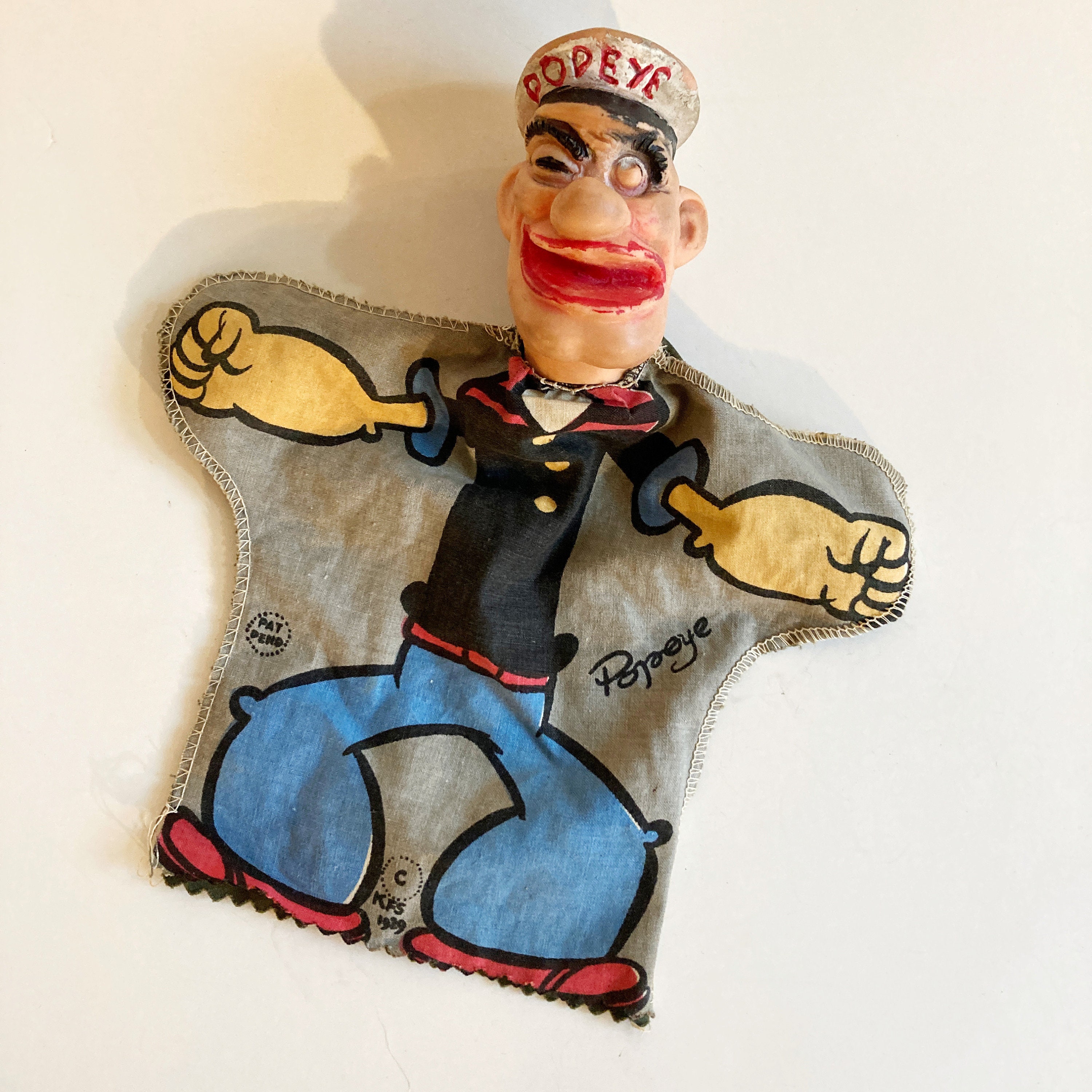 Vintage 1929 Popeye Hand Puppet Plastic Head Fabric Body - Etsy