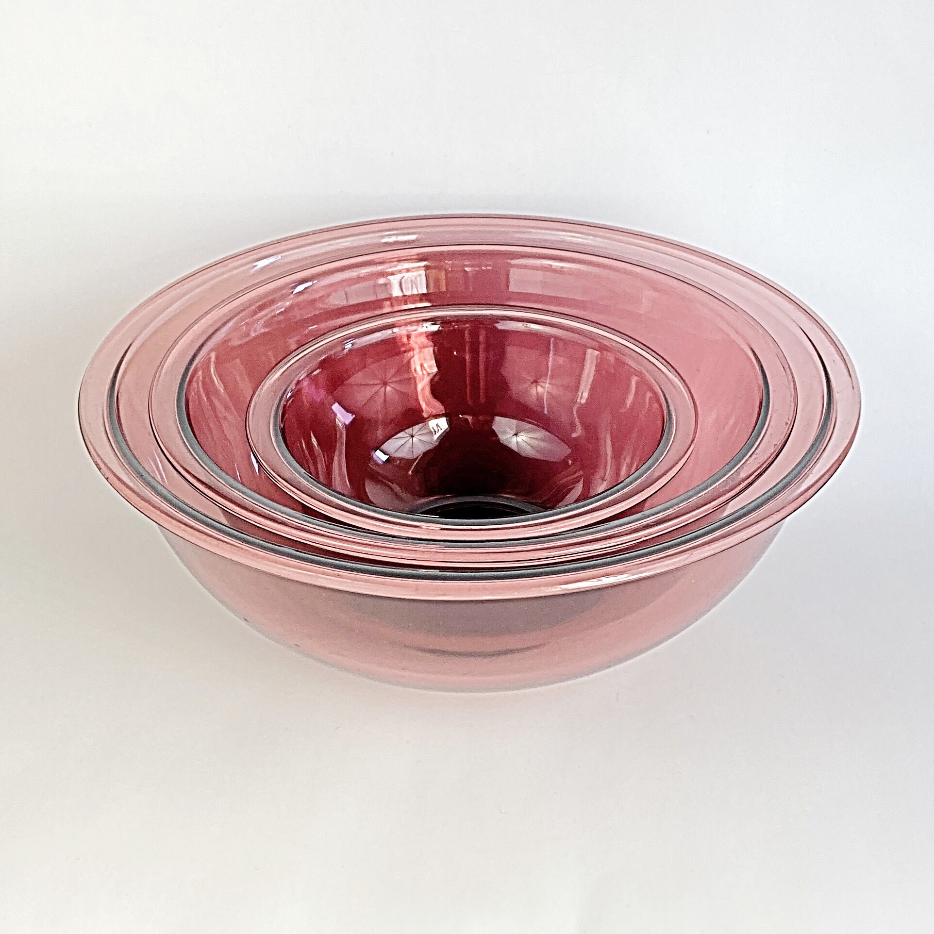 VTG Pyrex Cranberry Nesting Mixing Bowls Bowl Set Kitchenware Bake Ware ...