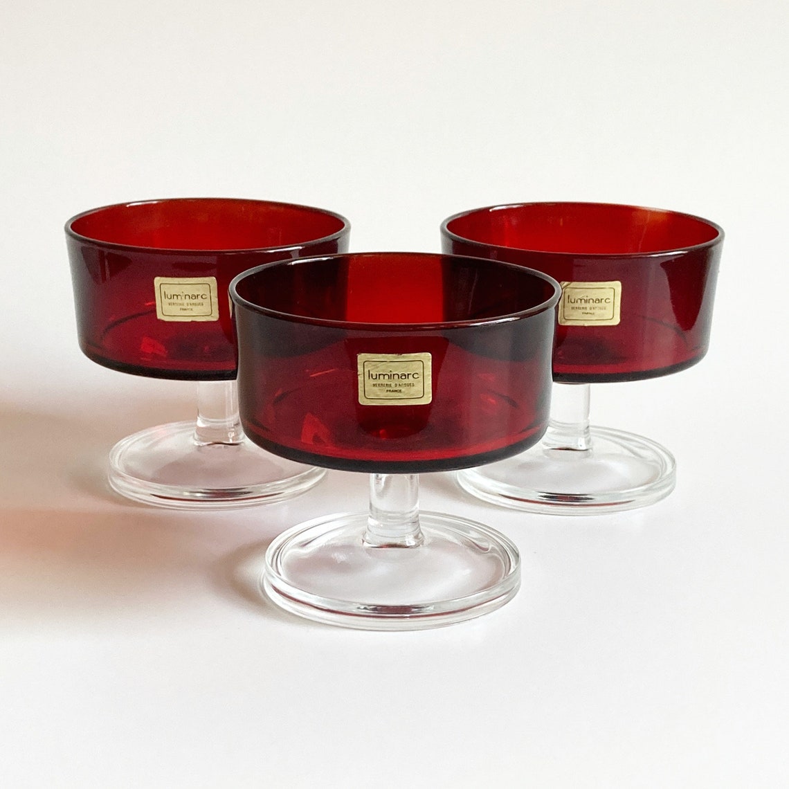 Vintage Ruby Red Luminarc Champagne Glasses Glass Cups Stemware ...