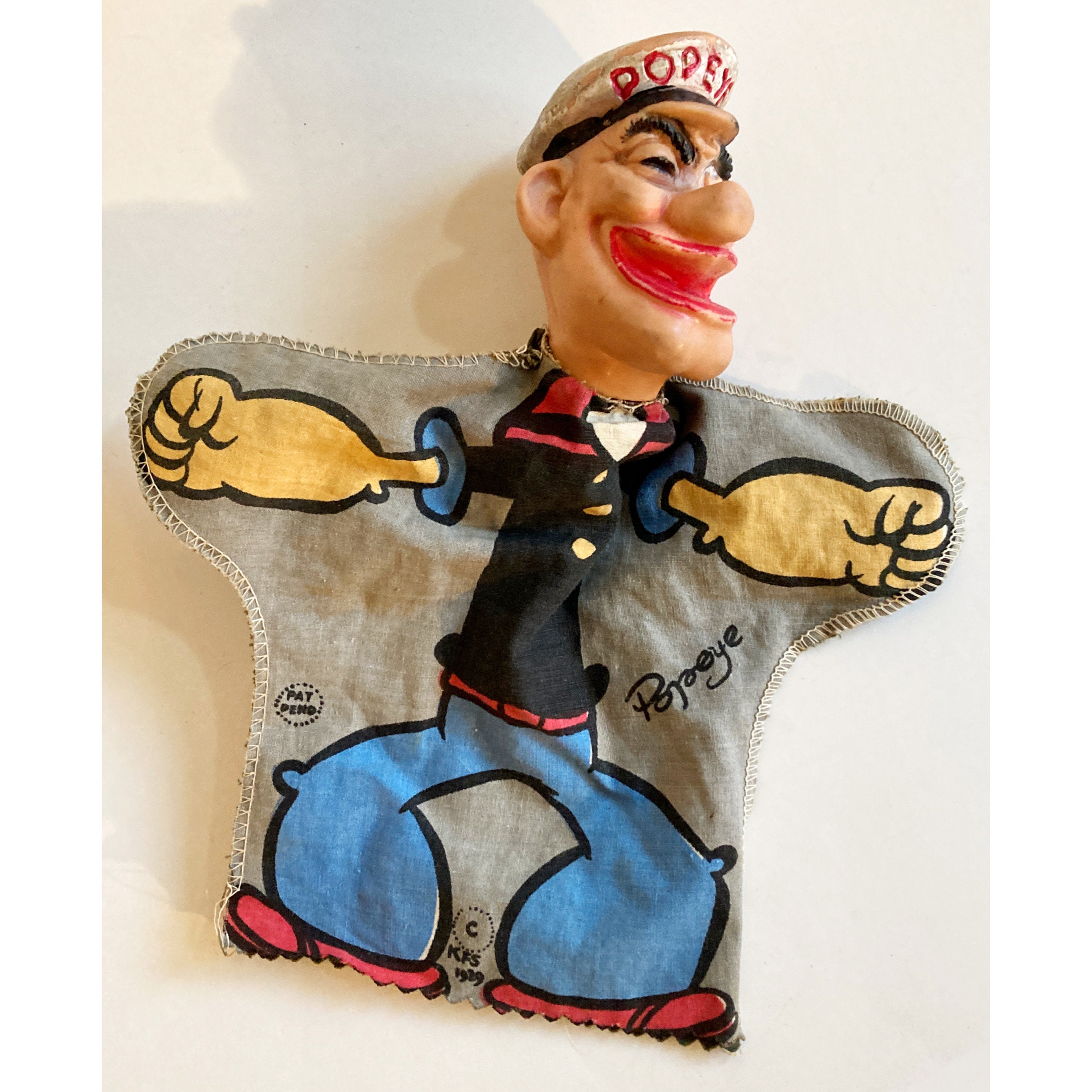 Vintage 1929 Popeye Hand Puppet Plastic Head Fabric Body - Etsy