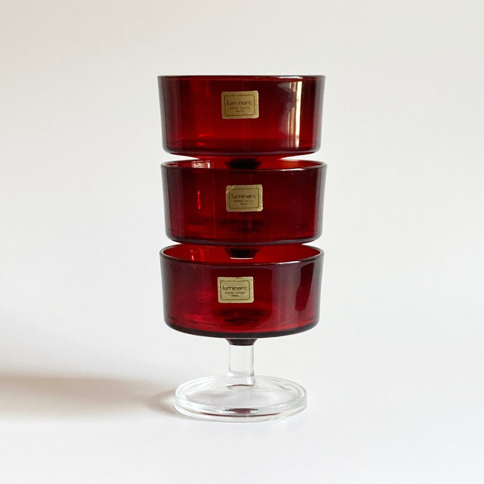 Vintage Ruby Red Luminarc Champagne Glasses Glass Cups Stemware ...