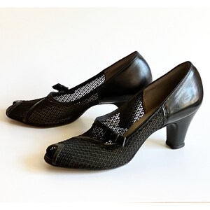 Vintage 50s Black Patent Leather and Mesh Net Peep Toe Heels Size ...