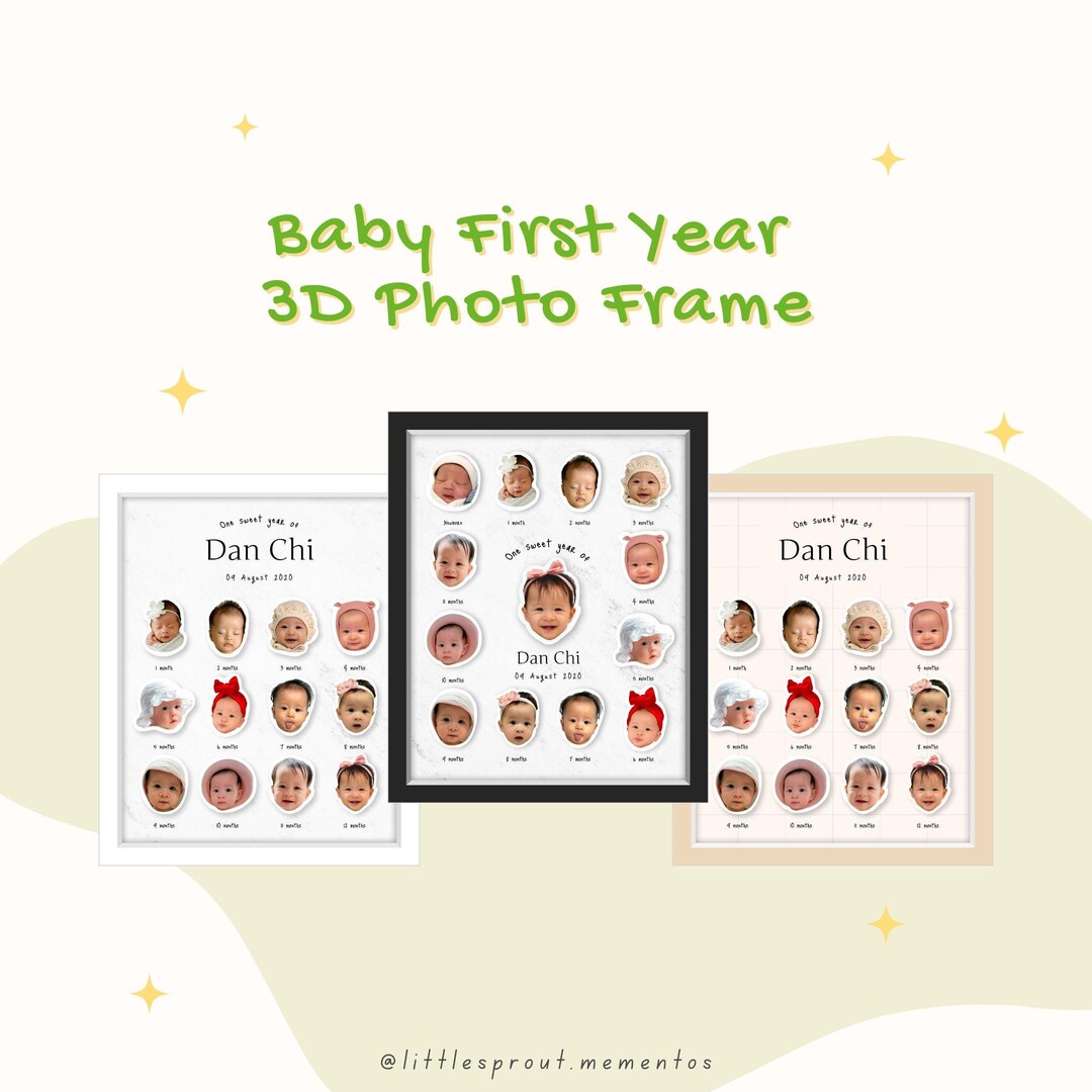 Personalized 3D Baby's First Year Frame, Baby Milestones, Baby Birthday ...