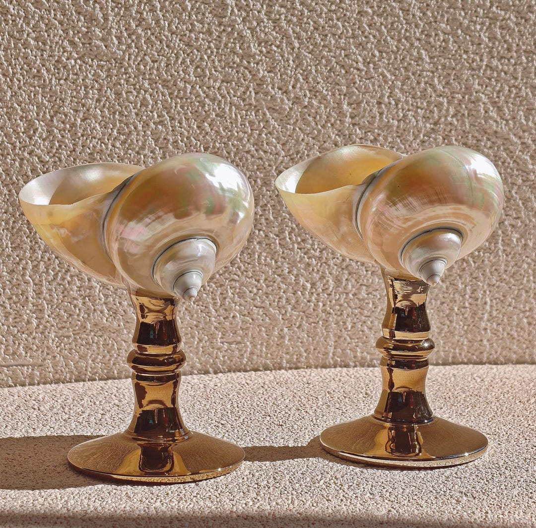 Beach Wedding Gift, Custom Name Natural Conch Cups, Unique Conch Gold ...