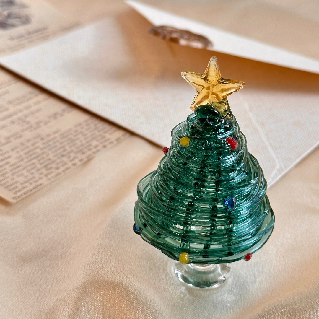 Handmade Glass Christmas Tree Statue, Green Glass Tree Decoration ...