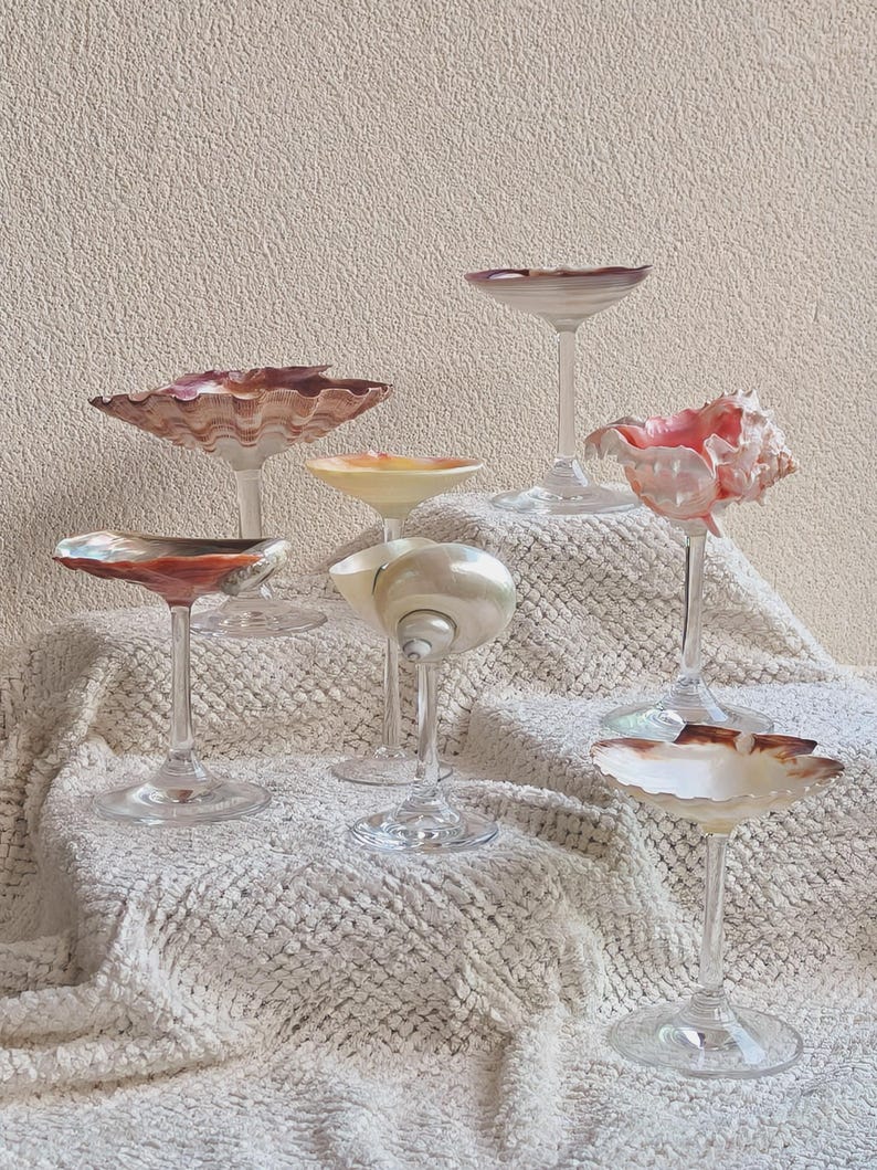Seashell Wine Glasses, Shell Martini Glasses, Wedding Anniversary Gift ...