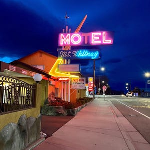 Motel Mt. Whitney Neon Sign Photography - Vintage Pink Neon Glow, Dusk ...