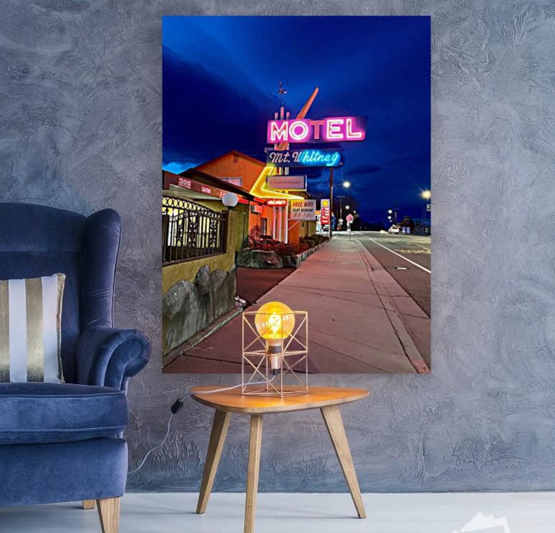 Motel Mt. Whitney Neon Sign Photography - Vintage Pink Neon Glow, Dusk ...