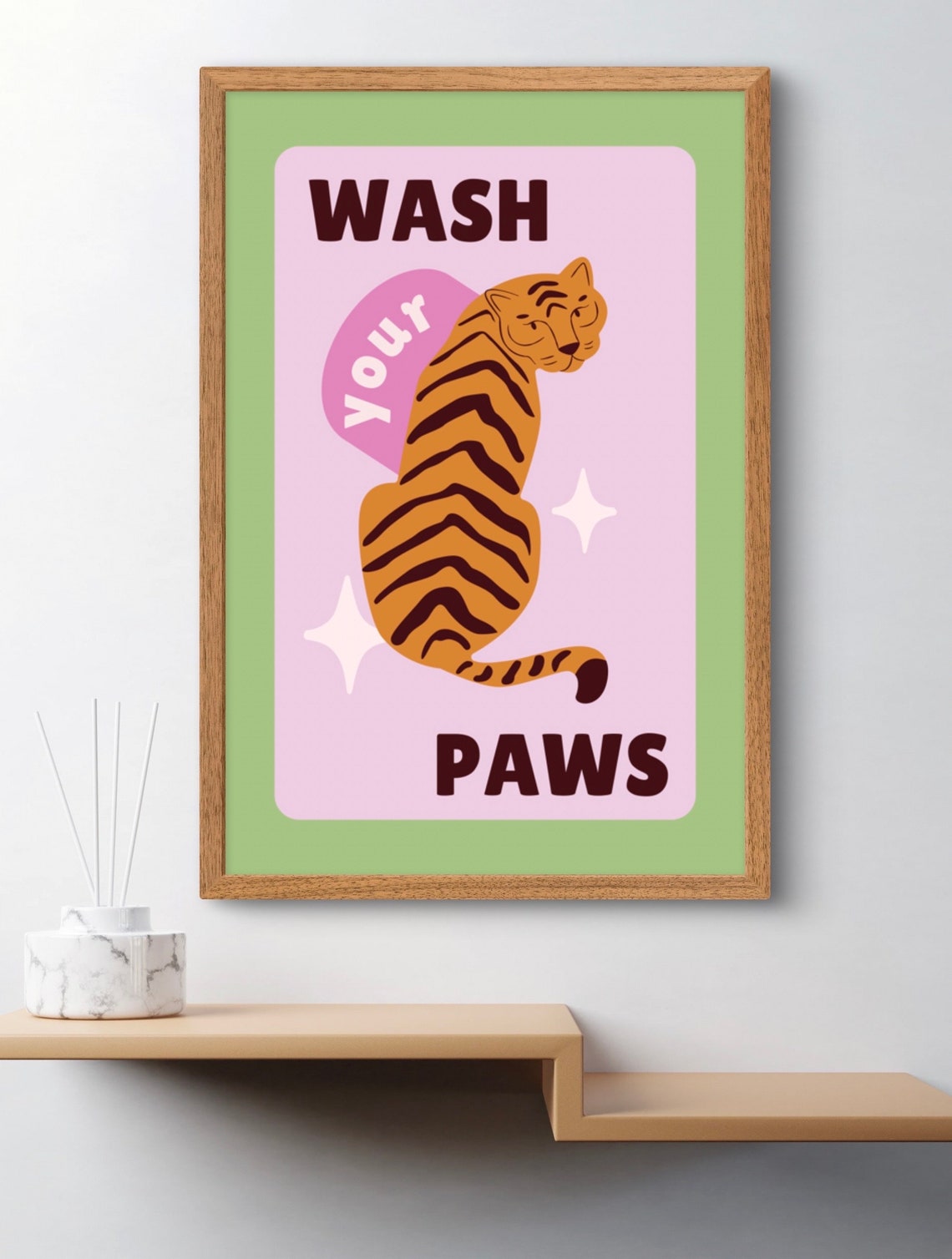 Tiger Wash Your Paws Digital Print, Bohemian Bathroom Decor, Maximalist ...