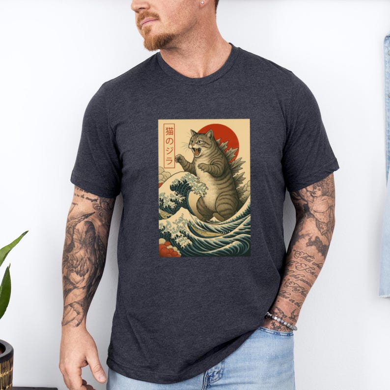 Catzilla Shirt,cat Japanese Art Shirt,funny Cat Shirt,catzilla Cat ...