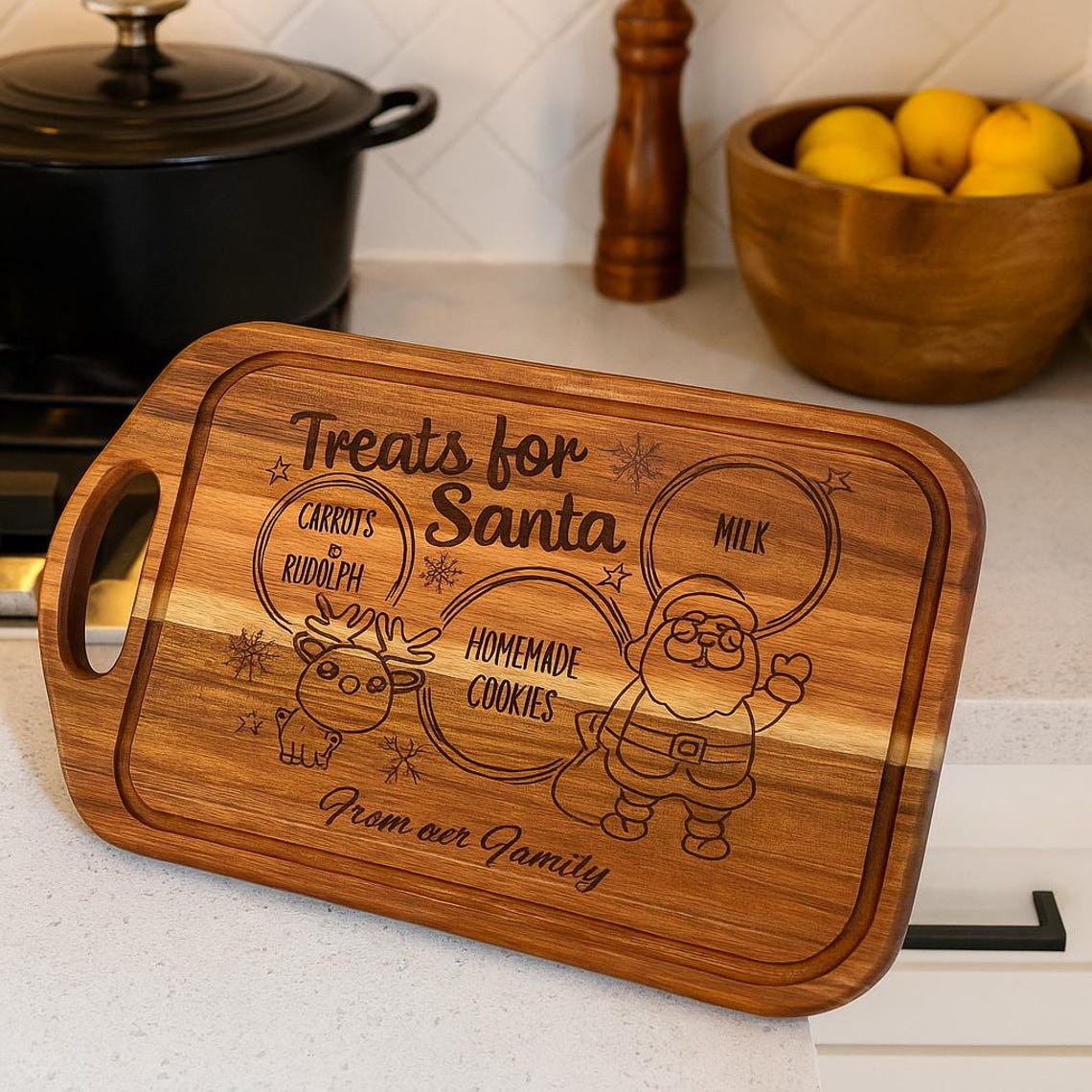 Personalized Treats for Santa Board: Engraved Acacia Christmas Eve Tray ...