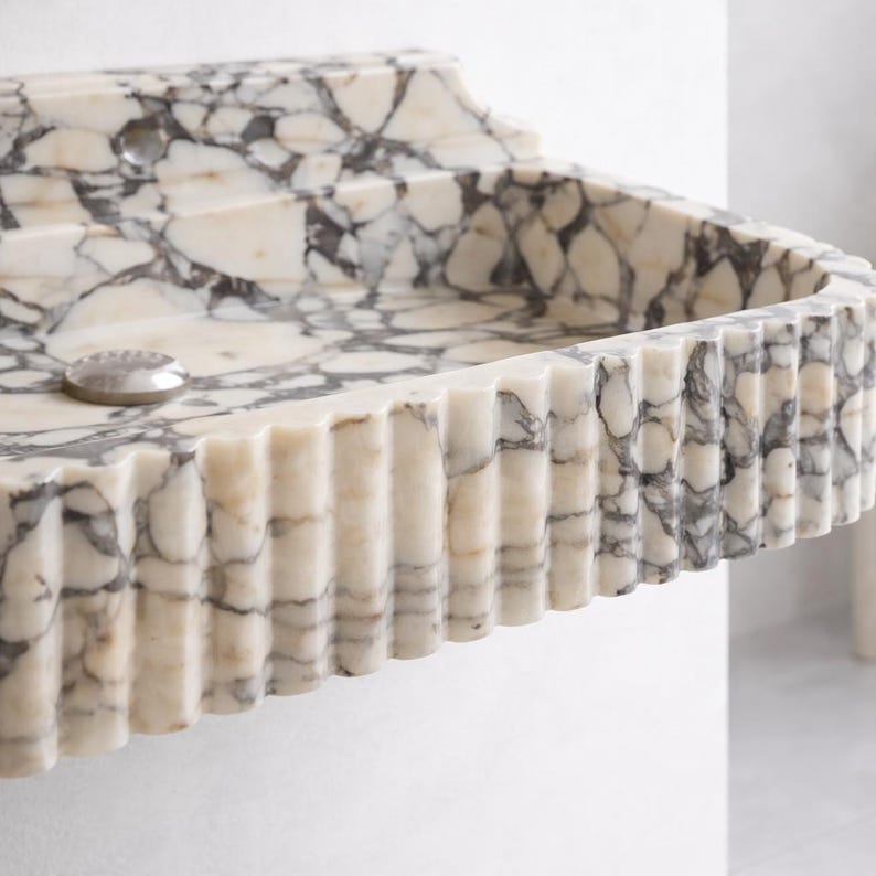 Calacatta Viola Marble Fluted Sink Wall Mounted Floating Stone Vanity ...