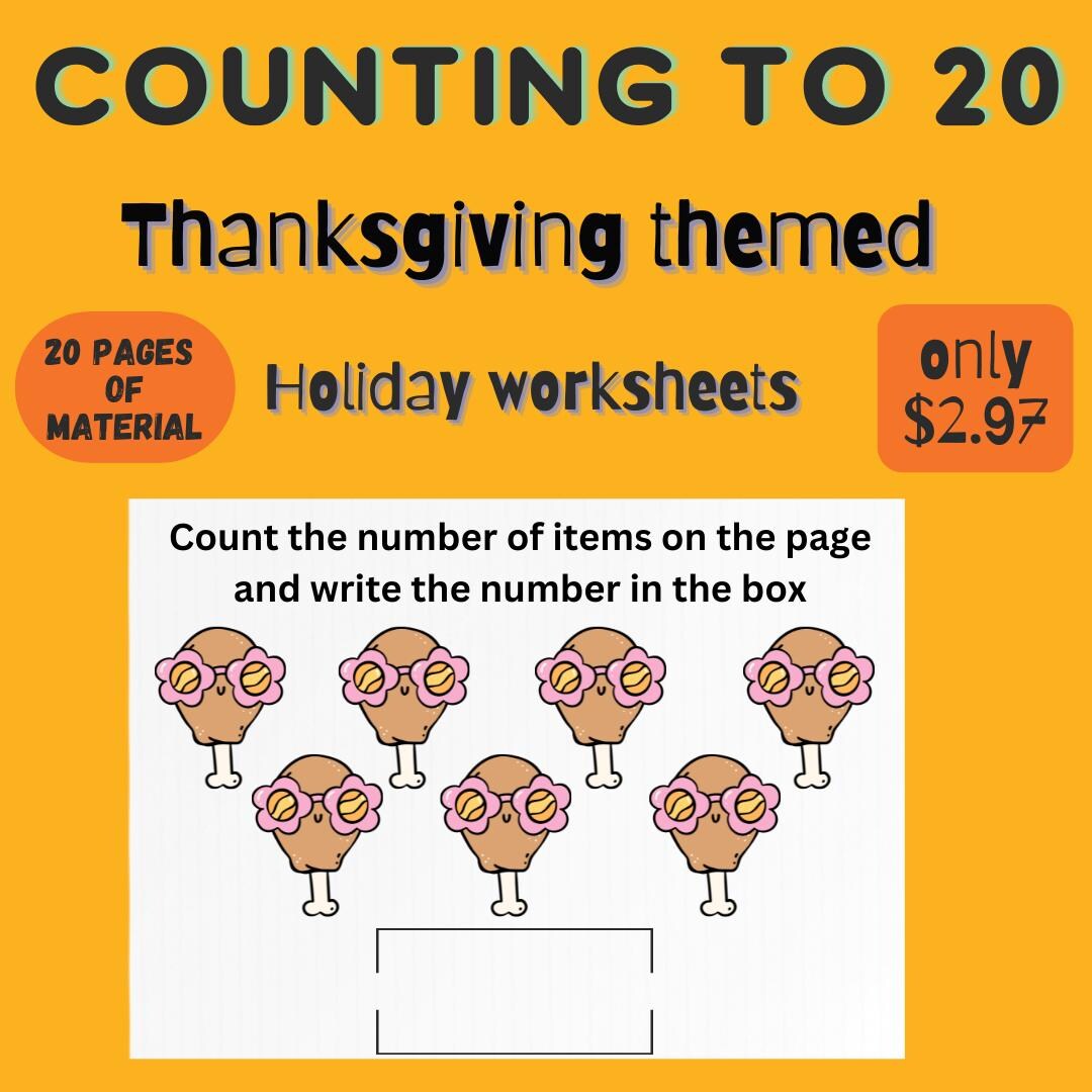 Thanksgiving Counting to 20, Thanksgiving Counting Worksheets ...