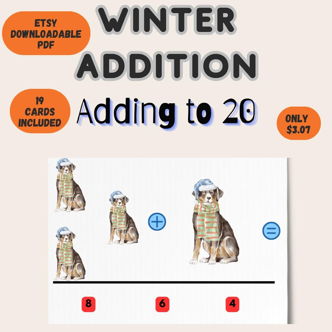 Winter Addition Numbers 1-20, Printable, Addition Count, Preschool Math ...