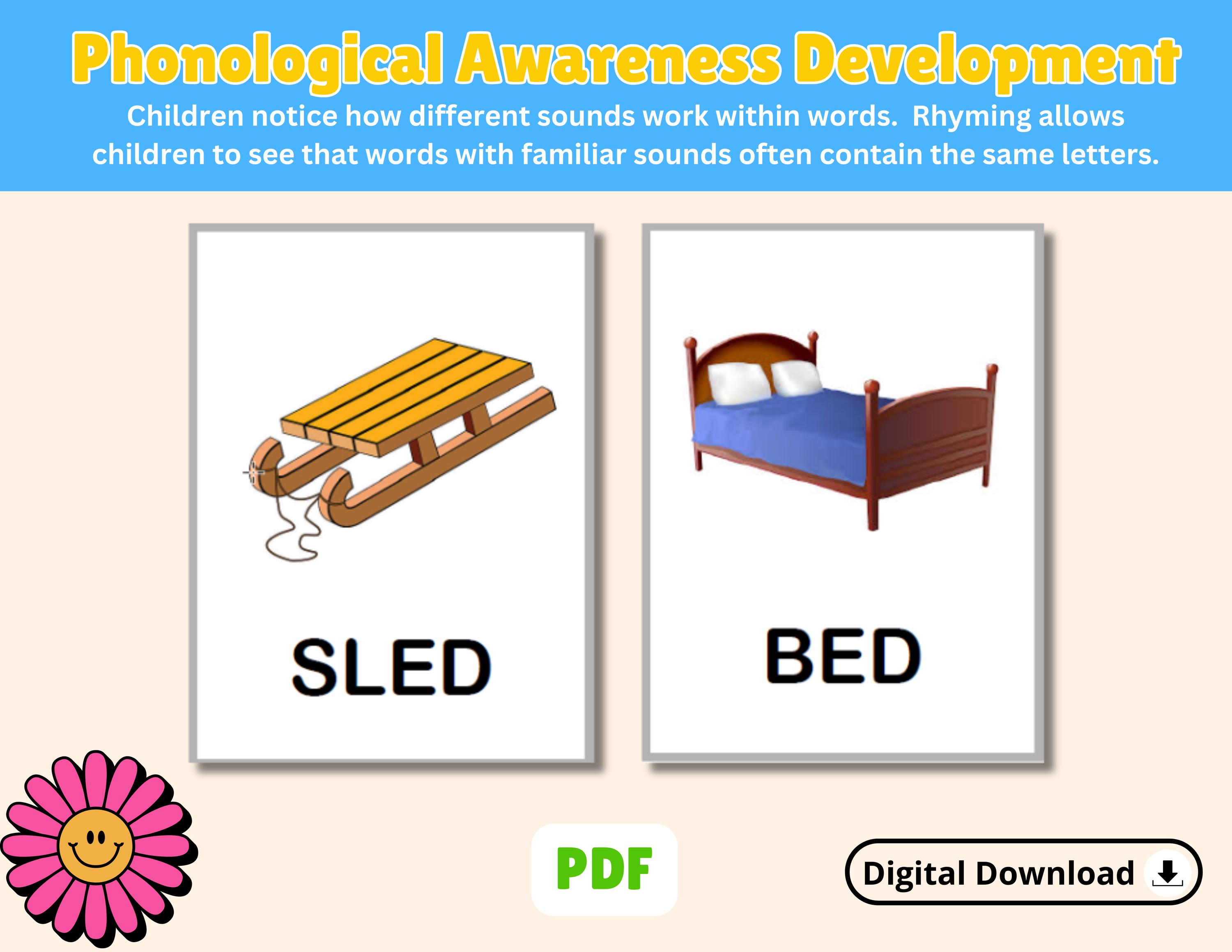 Word Rhyming Flash Cards - Phonics Flashcards, Homeschool Montessori ...