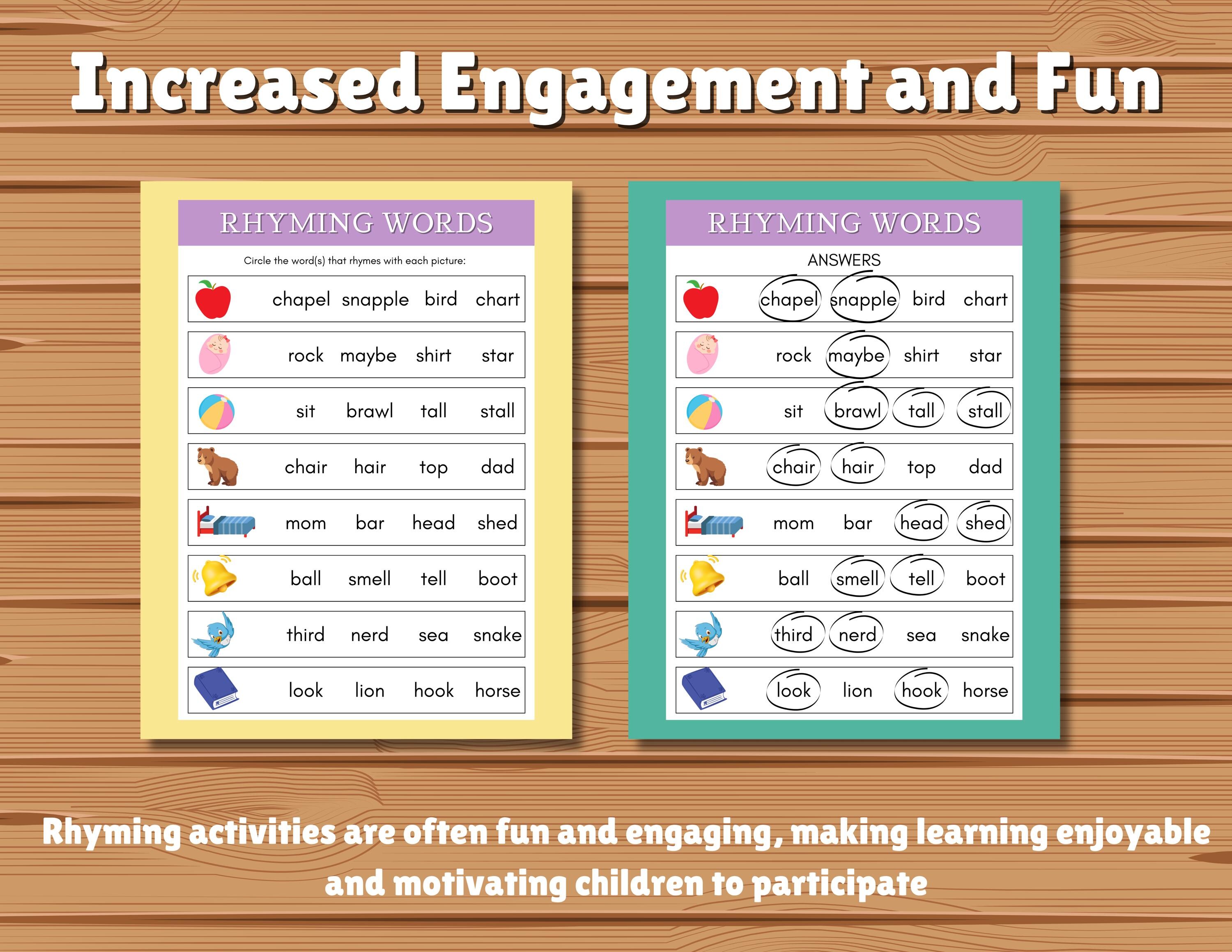 Rhyming Words Educational Homeschool Exercises: Phonics Reading Game ...