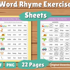 Word Rhyming Printable Sheets - Phonics Exercises, Homeschool ...