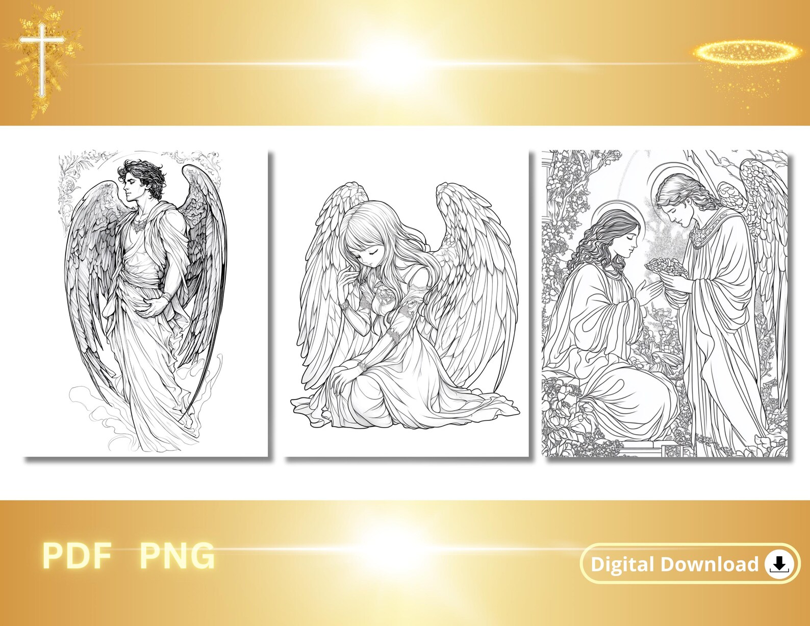Angel Coloring Pages: Guardian Angel Printable Art, Digital Download ...