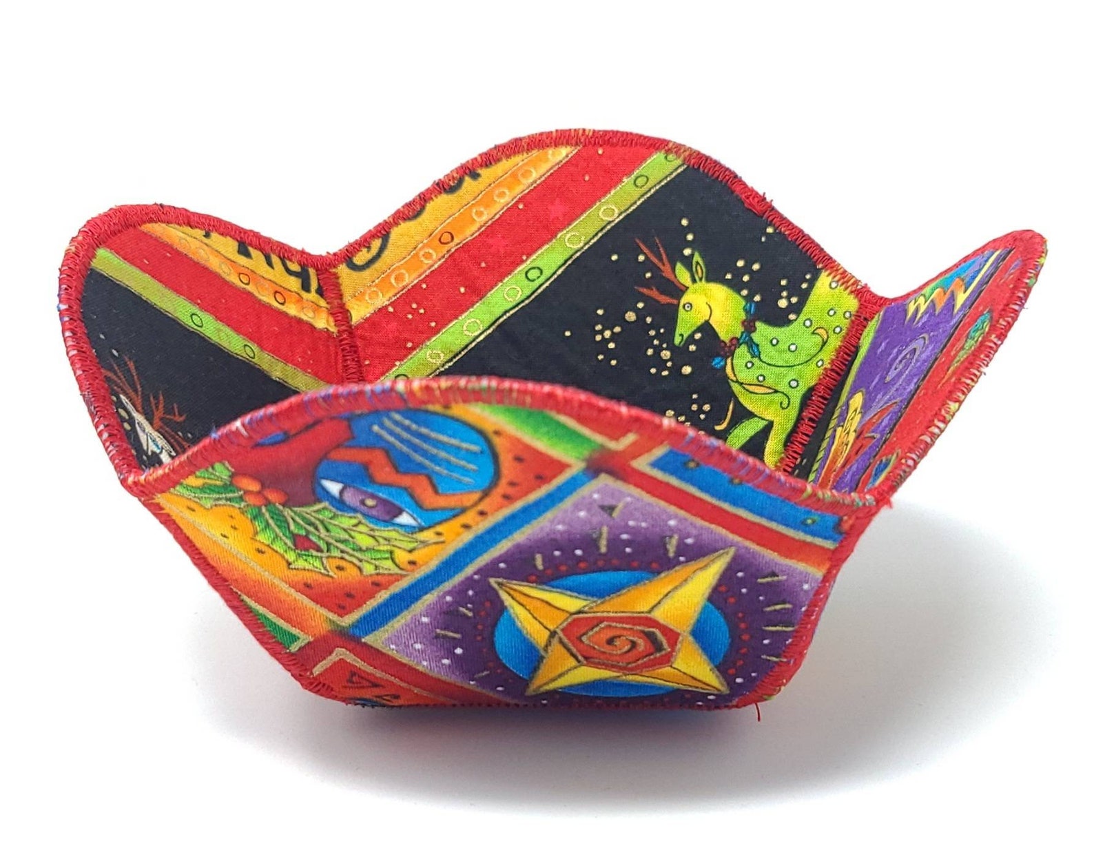 Small Reversible Fabric Bowl in Laurel Burch Christmas Prints - Etsy